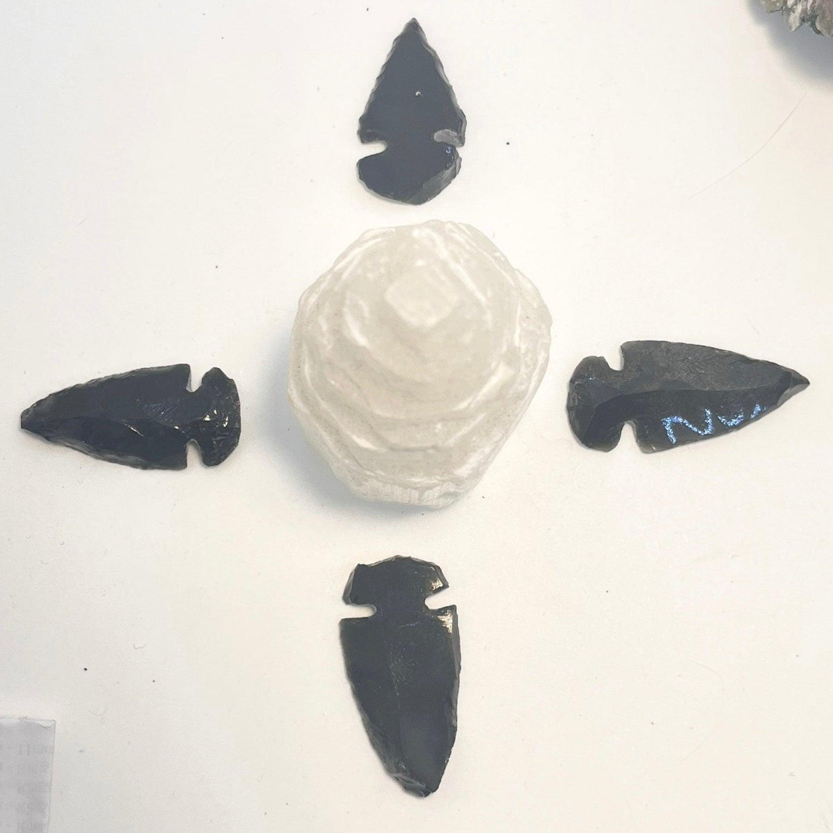 Selenite Tower 4 Inch and 4- Apache Tear Black Obsidian Arrowheads ...